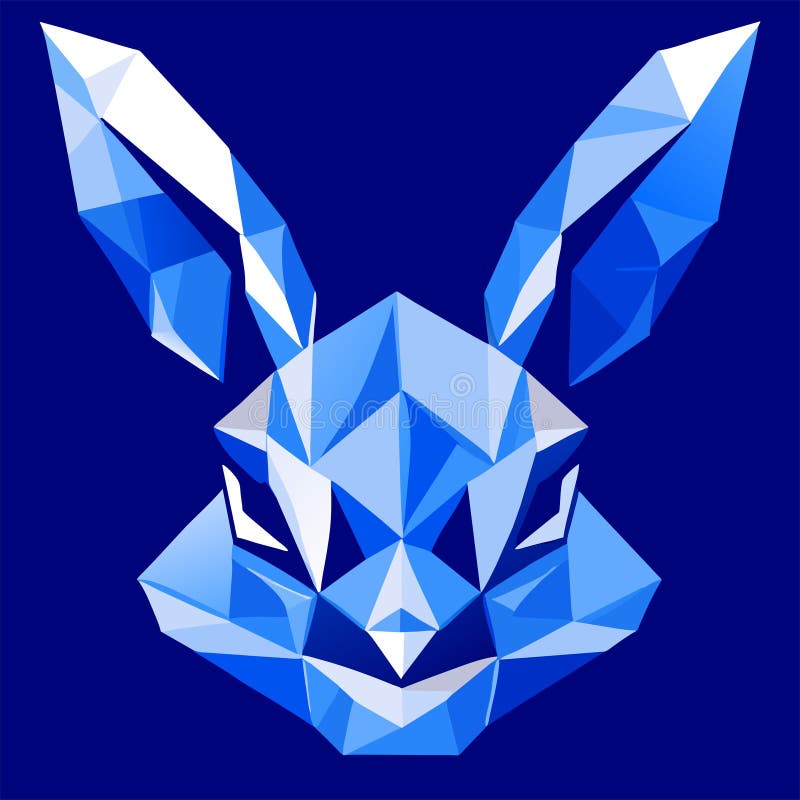 Vector Illustration of a Blue Polygonal Rabbit on a Blue Background ...