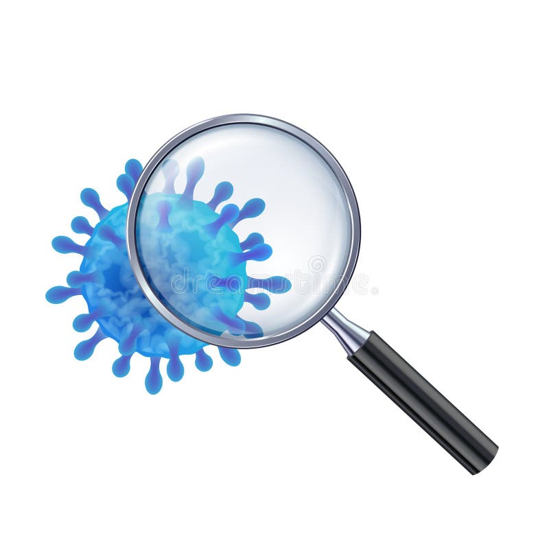 Vector Illustration of Blue Virus Cell Under the Magnifying Glass Stock ...