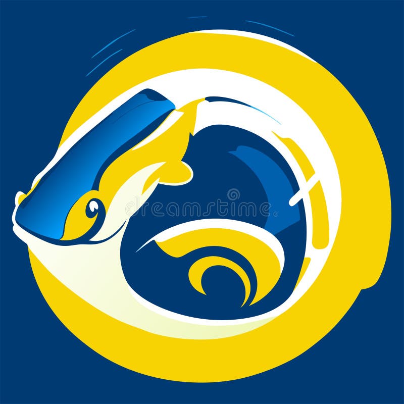Vector Illustration of a Blue and Yellow Fish on a Blue Background. AI ...