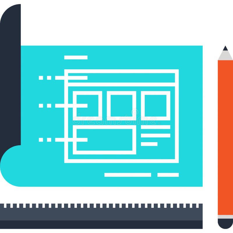 Blueprint Flat Web Icon Concept Stock Vector - Illustration of computer ...