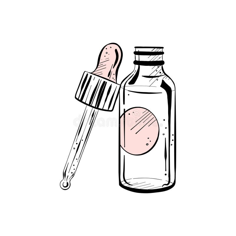 Vector Illustration of Bottle and Pipette on White Background. Black ...
