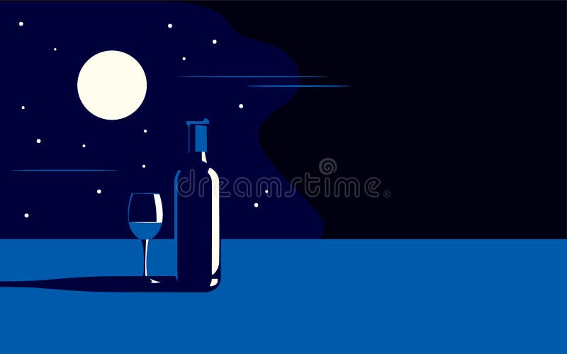 Vector Illustration of a Bottle of Wine and a Glass of Wine in the ...