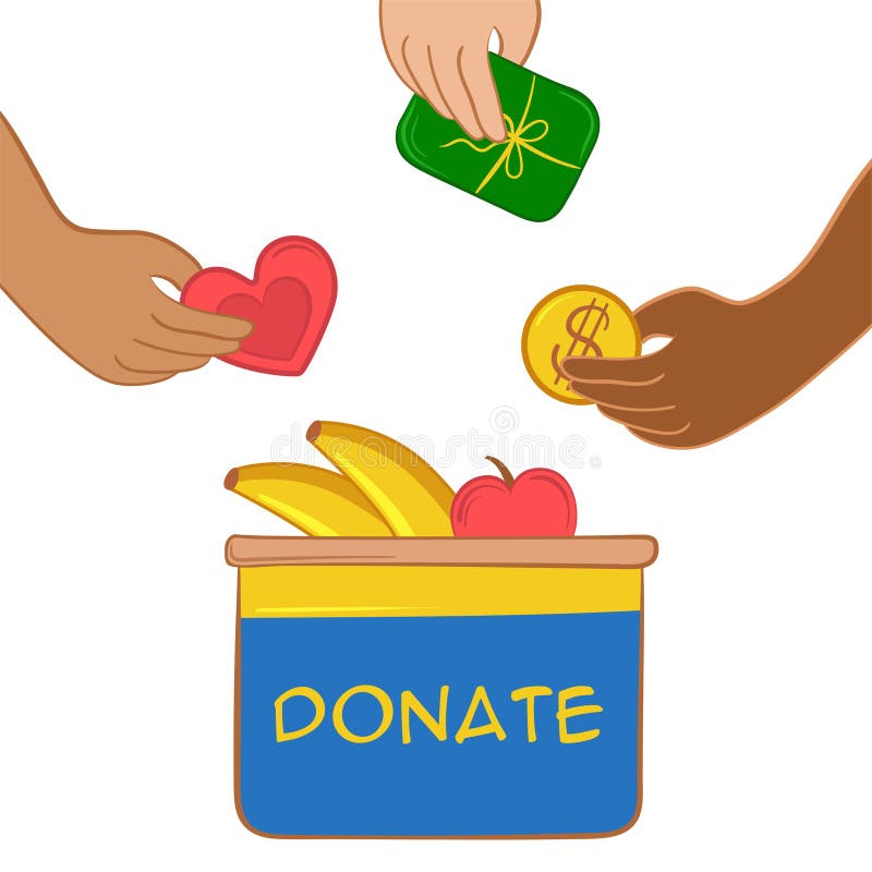 Vector Illustration Box with Food, Money Hearts. Support for People ...