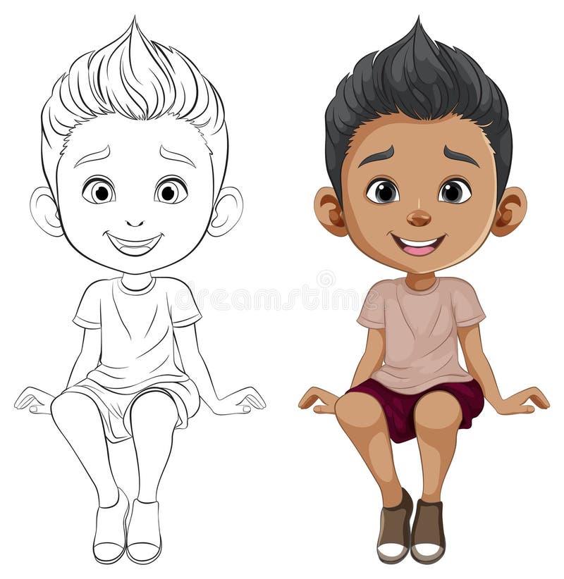 A Boy, Colored and Outlined Stock Vector - Illustration of cute ...