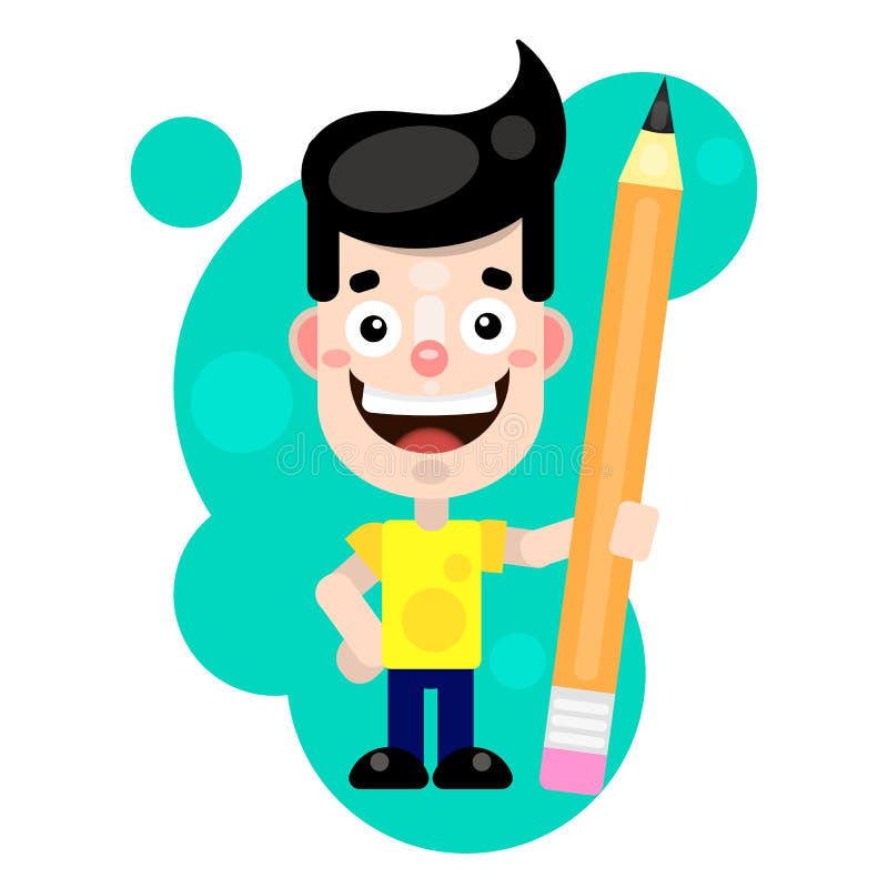 Cartoon Boy Holding A Pencil Stock Vector - Illustration of funny, clip ...
