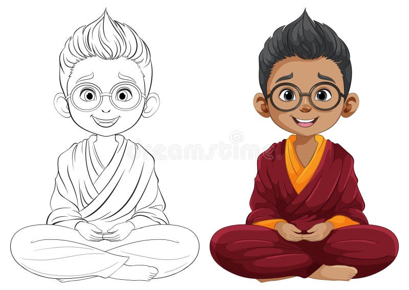 A Boy in Meditation Pose,outline and Color Stock Vector - Illustration ...