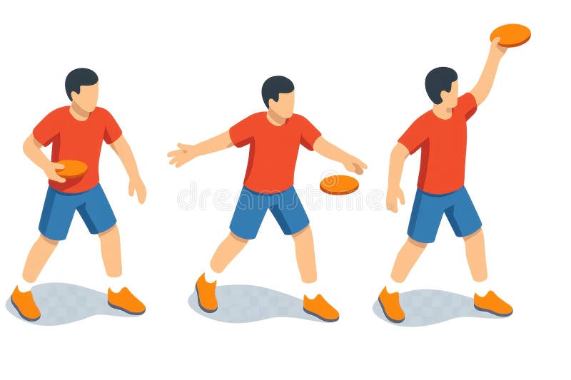 Vector Illustration of a Boy Throwing a Frisbee in Three Stages ...