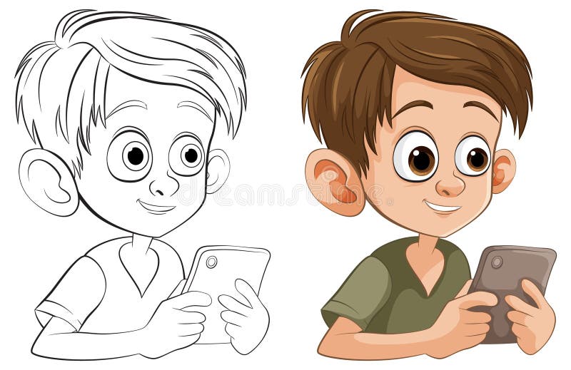 A boy using a smartphone stock vector. Illustration of techsavvy ...