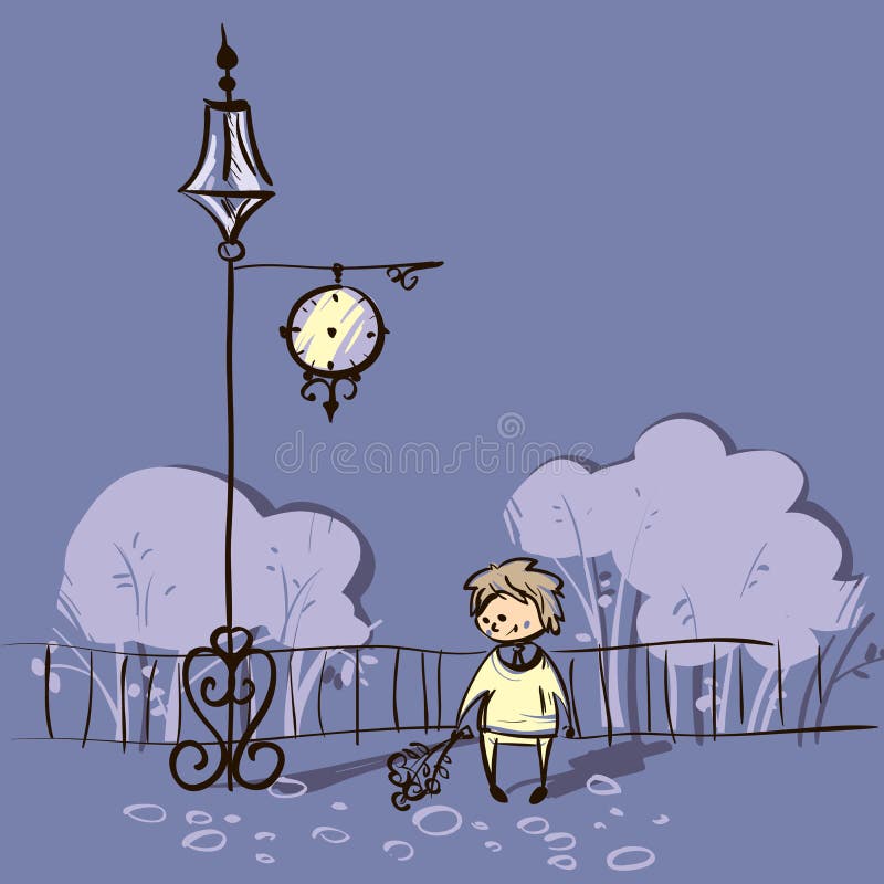 Vector Illustration of Boy Waiting Near Clock Stock Vector ...