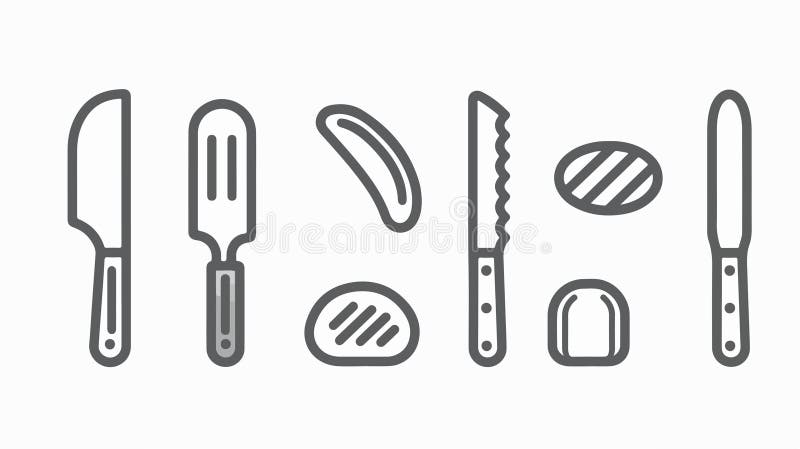 Professional Bread Knife Outline Icons Vector Illustration Stock Vector ...