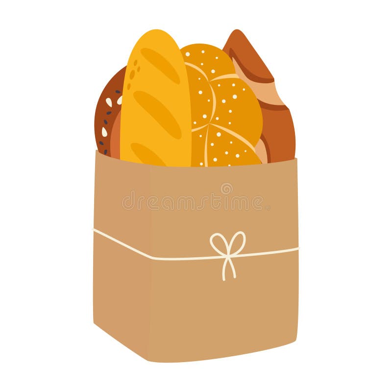 Vector Illustration of Bread in Paper Bag Stock Vector - Illustration ...