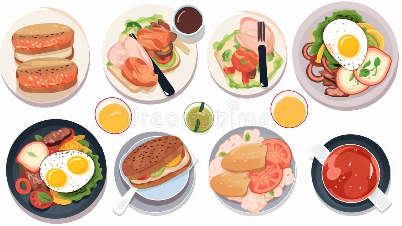 Vector Illustration of Breakfast, Lunch and Dinner Menu Set Stock ...