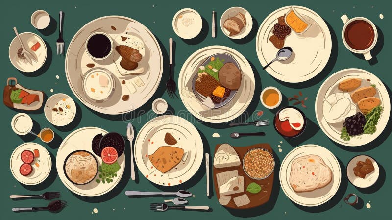 Vector Illustration of Breakfast, Lunch and Dinner Menu Set Stock ...