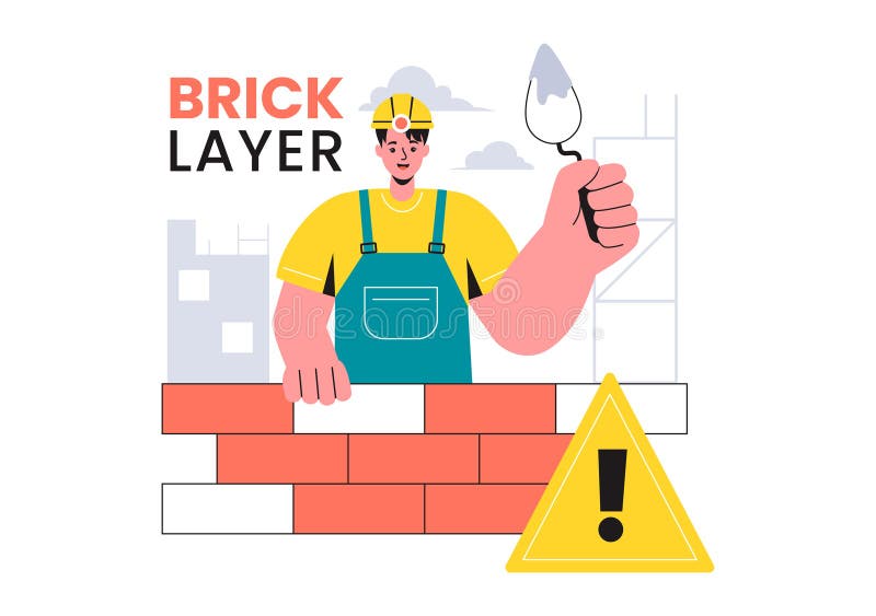 Vector Illustration of a Bricklayer Worker with People Constructing and ...