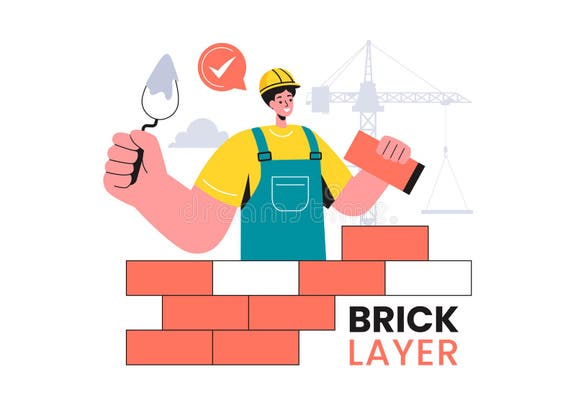 Vector Illustration of a Bricklayer Worker with People Constructing and ...