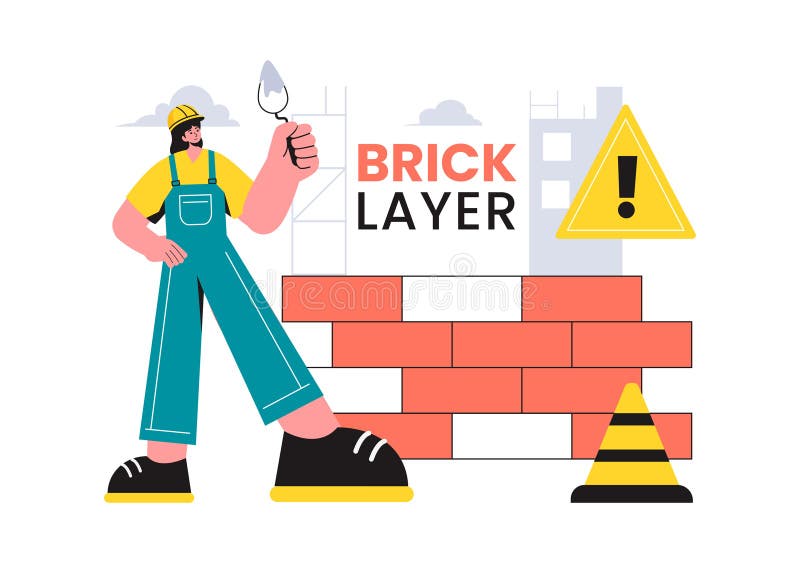 Vector Illustration of a Bricklayer Worker with People Constructing and ...