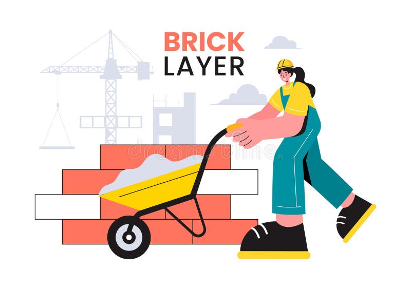 Vector Illustration of a Bricklayer Worker with People Constructing and ...