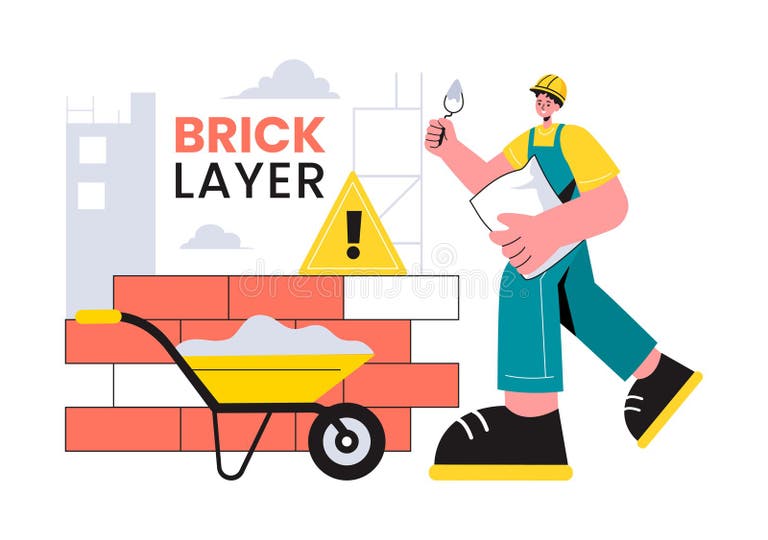 Vector Illustration of a Bricklayer Worker with People Constructing and ...