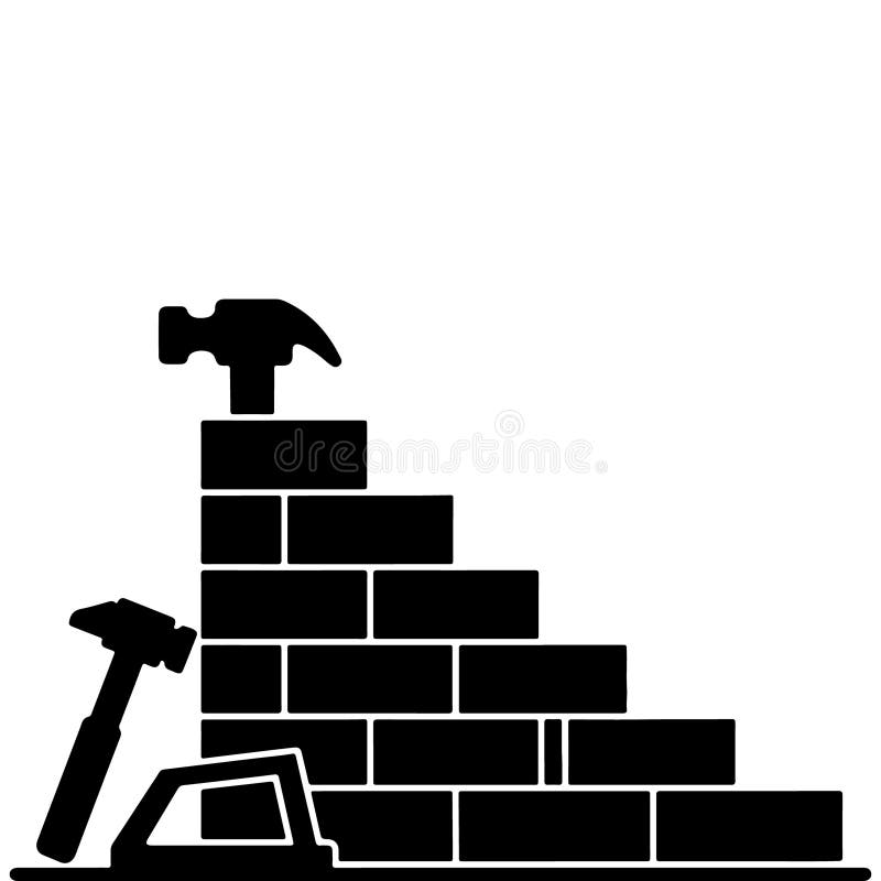 Vector Illustration of Bricklaying Process with Tools Stock ...
