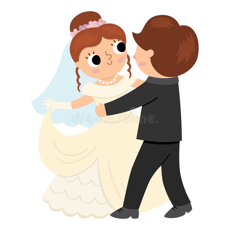 Vector Illustration With Bride And Groom Cute Just Married Couple