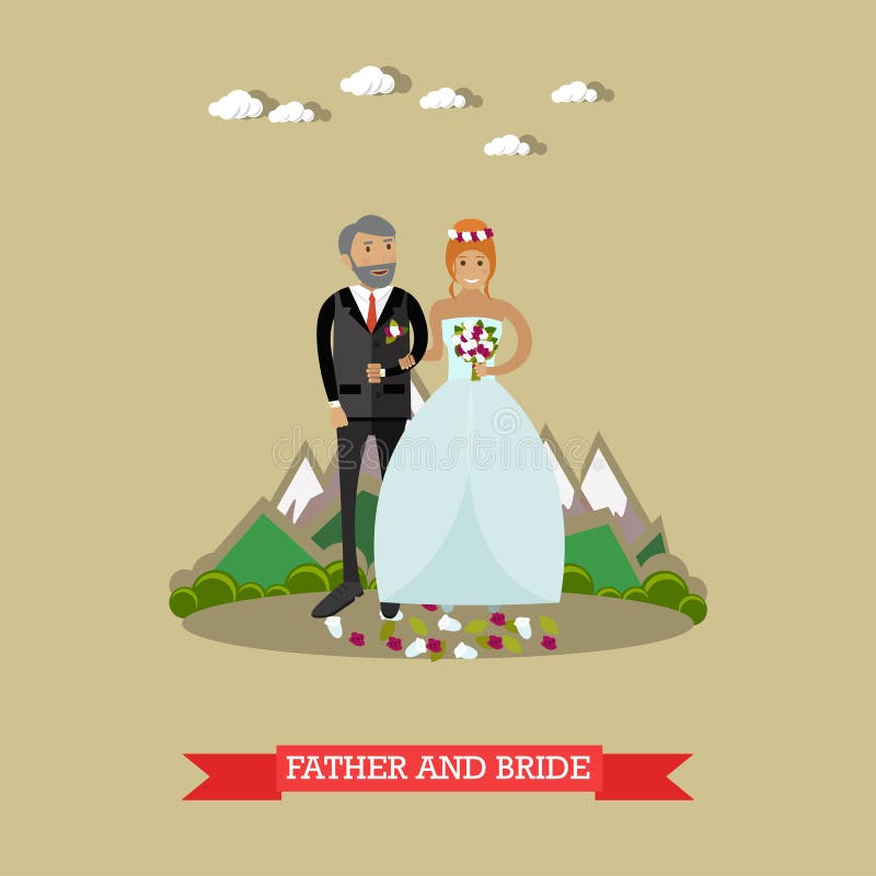 Bride with father. stock vector. Illustration of couple - 76833225