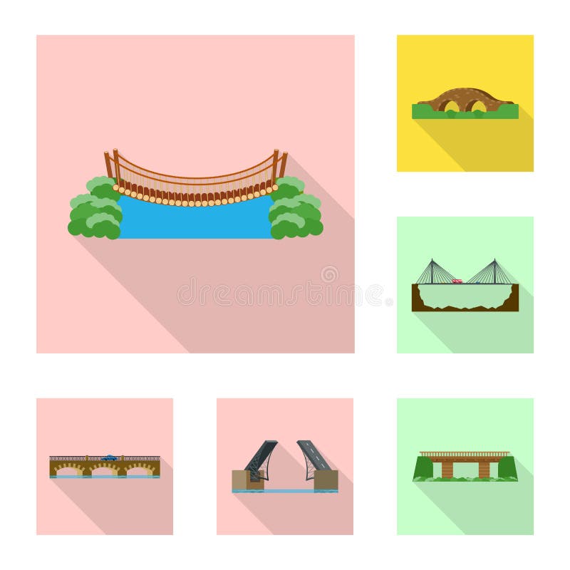 Vector Illustration of Bridgework and Bridge Sign. Set of Bridgework ...