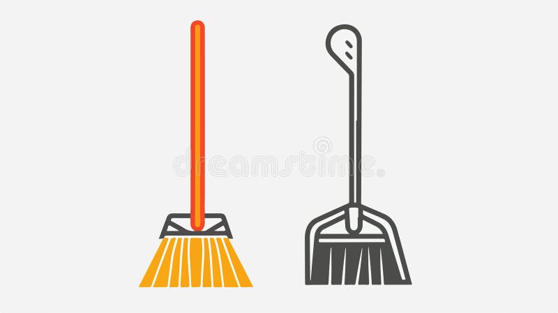 Modern Broom and Dustpan Outline Icons Vector Illustration Stock Vector ...