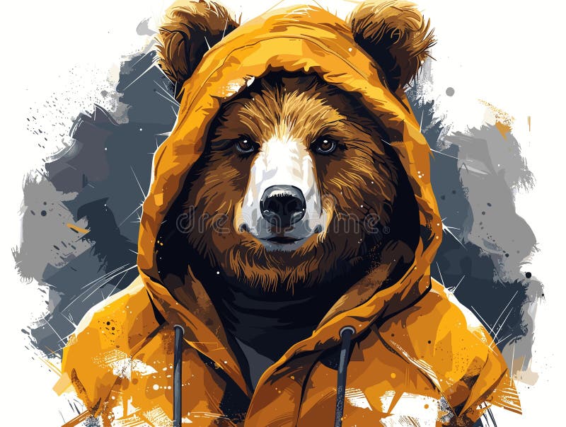 Vector Illustration of a Brown Bear in a Yellow Jacket with a Hood ...