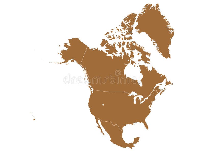 Brown map of North America stock vector. Illustration of europe - 167505764