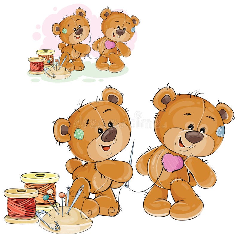 Vector Illustration of a Brown Teddy Bear Tailor Holding in His Paw ...