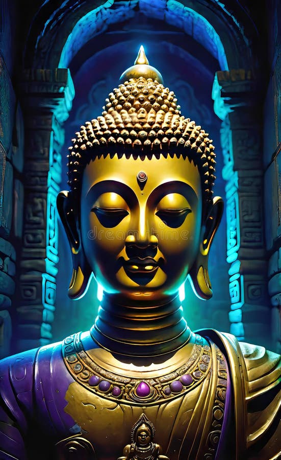 Vector Illustration, Buddha Statue in the Temple, Modern Style ...