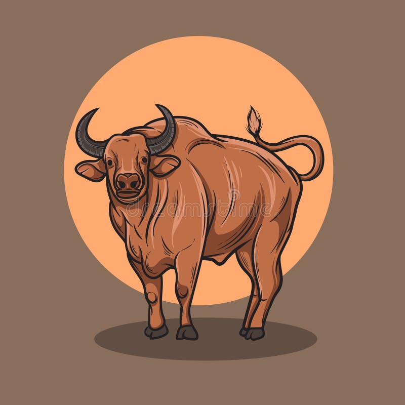 Vector Illustration of Buffalo with Long Horns Stock Vector ...