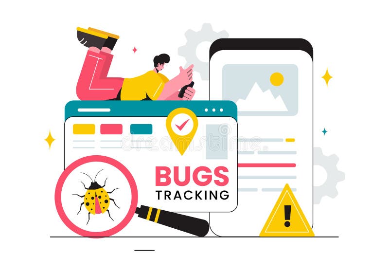 Vector Illustration of a Bug Tracking Tool with Mobile Phone Protection ...