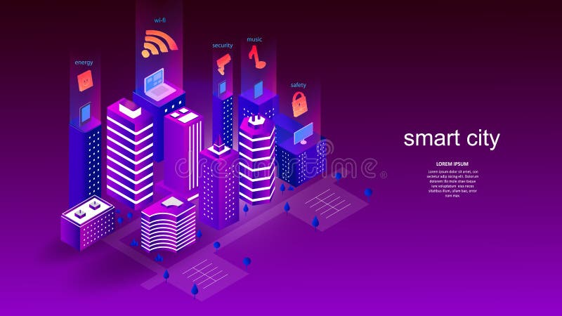Vector Illustration of a Building with Elements of a Smart City ...