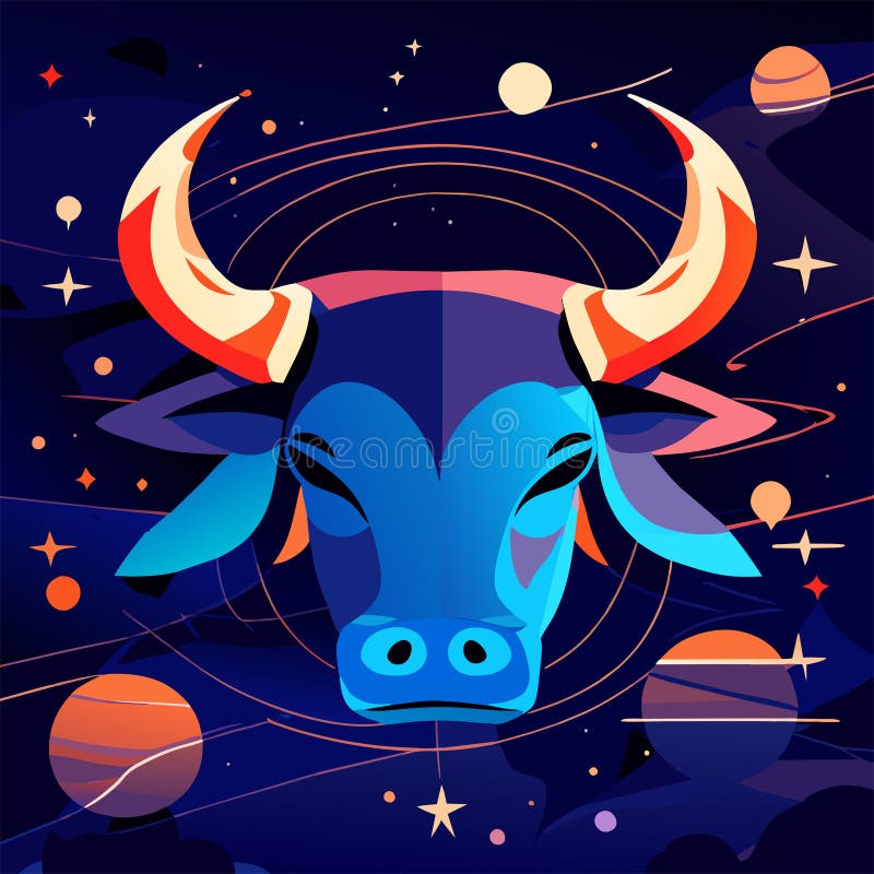 Illustration of a Bull on the Night Sky Background with Stars ...