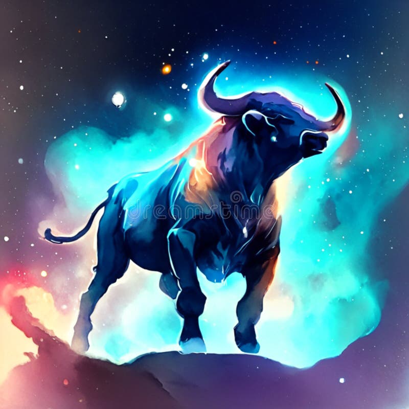 Illustration of a Bull on the Night Sky Background with Stars ...