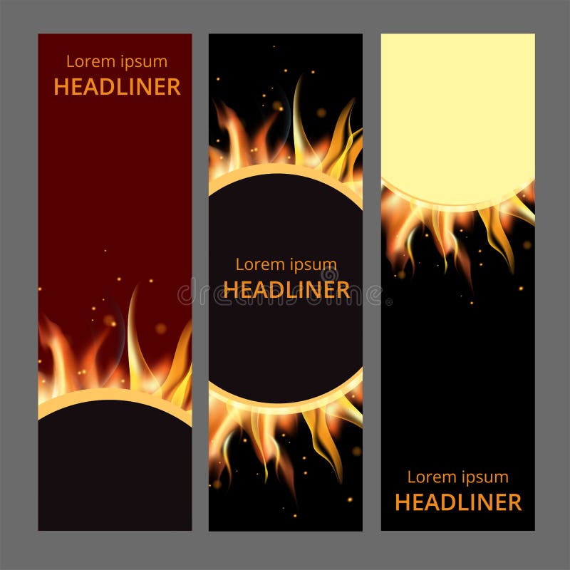 Burning Fire Campfire Hot Flame Strokes Realistic Horizontal Banner Set ...