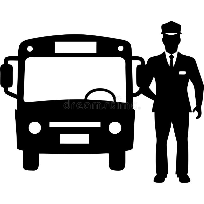Vector Illustration of Bus and Driver Silhouette Transportation Concept ...