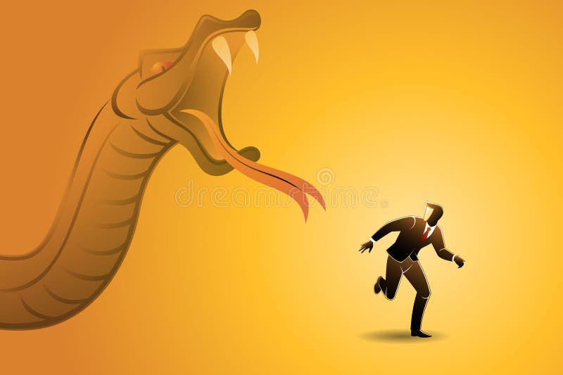 Vector Illustration of Business Concept, Big Snake Chasing Businessman ...