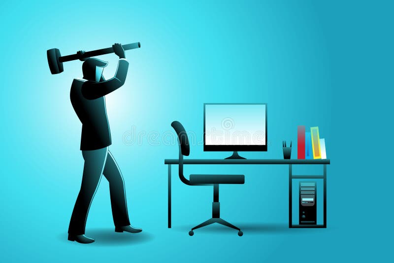 Vector Illustration of Business Concept, Businessman Destroy Computer ...