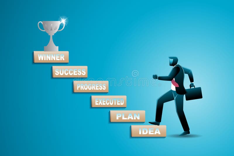 Vector Illustration of Business Concept, Businessman Going Upstairs ...