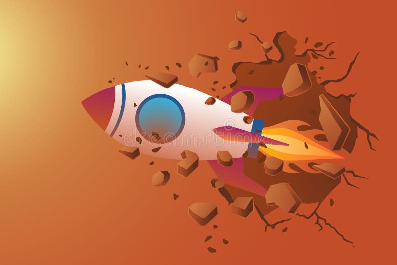 Vector Illustration of Business Concept, Rocket Breaking the Wall Stock ...