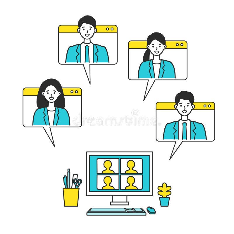 Vector Illustration of Business People Having Communication Via ...