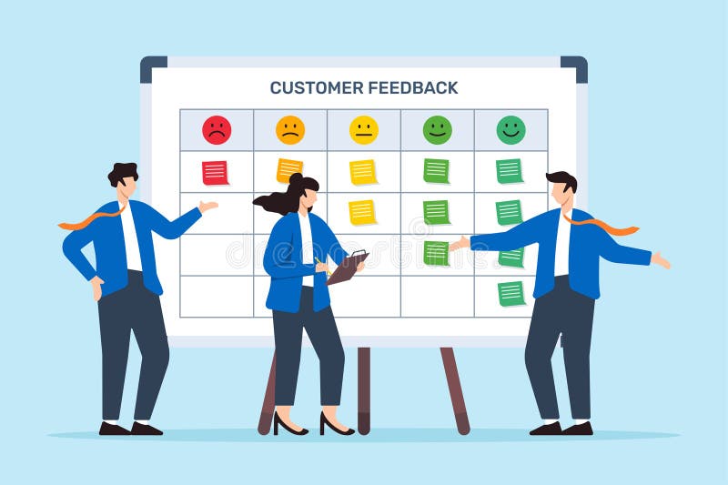 Vector Illustration of Business People Mapping Customer Feedback with ...