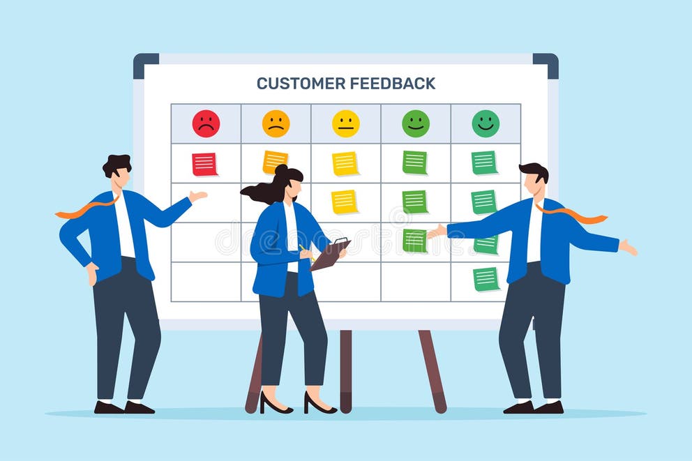 Vector Illustration of Business People Mapping Customer Feedback with ...