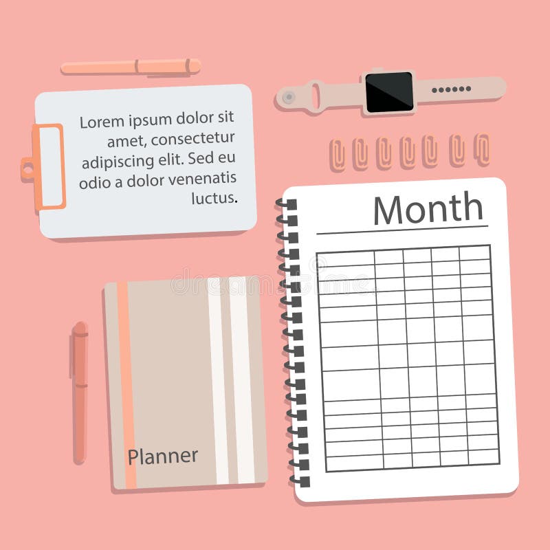 Business Planning Objects Pink Stock Vector - Illustration of notebook ...