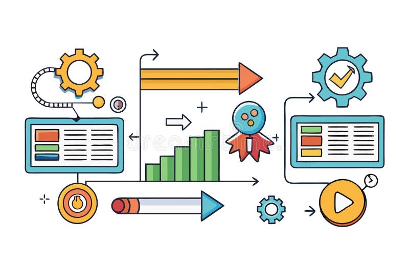 Vector Illustration of a Business Process with Directional Arrows ...
