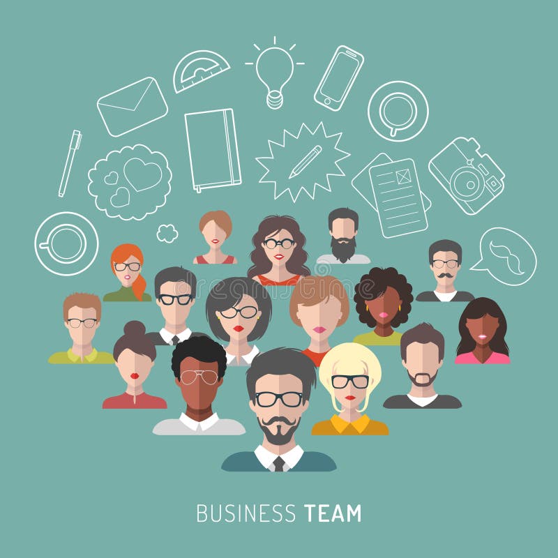 Vector Illustration of Business Team Management in Flat Style. Stock ...