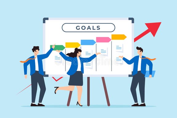 Vector Illustration of Business Team Setting Goals with Sticky Notes on ...