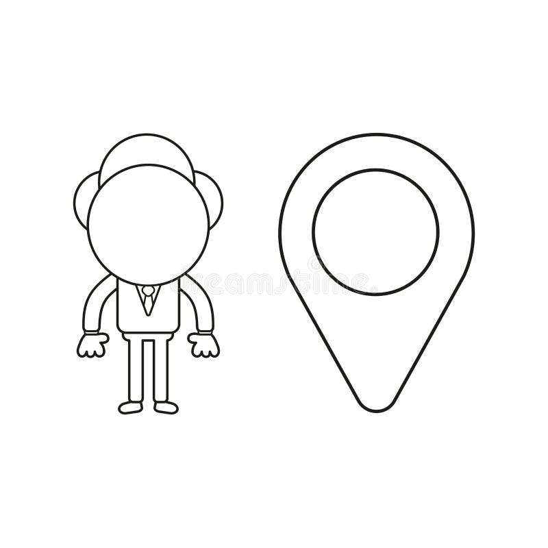 Vector Illustration of Businessman Character with Map Pointer. Black ...